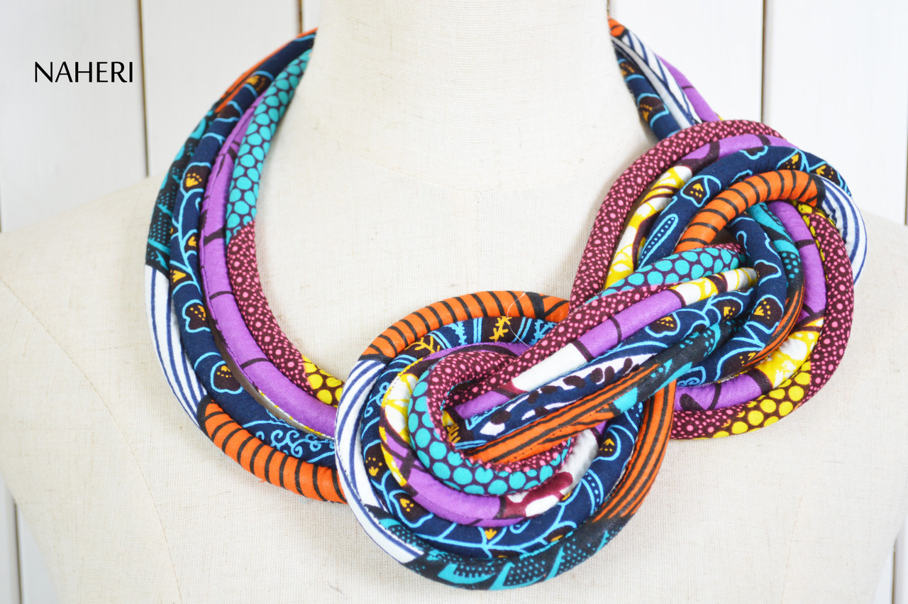 African print rope necklace tribal handmade fabric knot jewelry | NAHERI