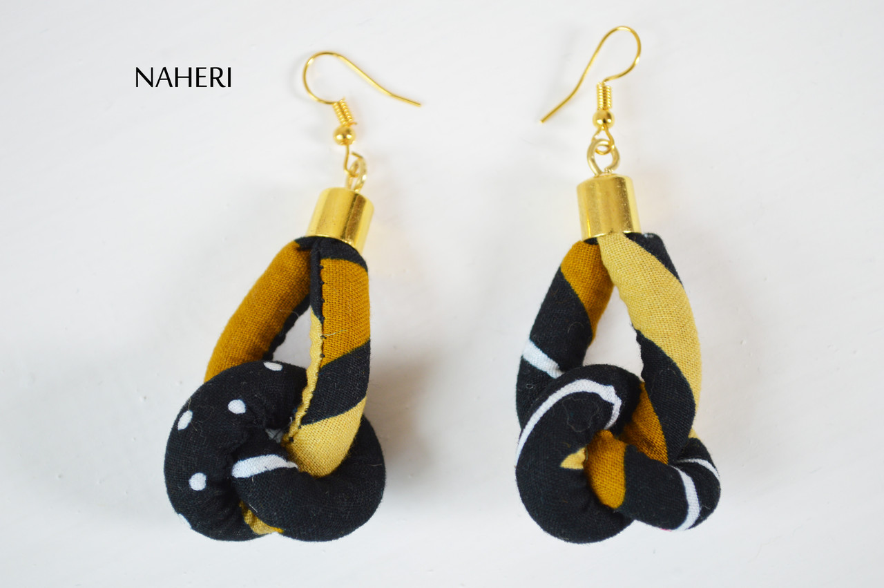 African print rope earrings mud cloth knot jewelry | NAHERI