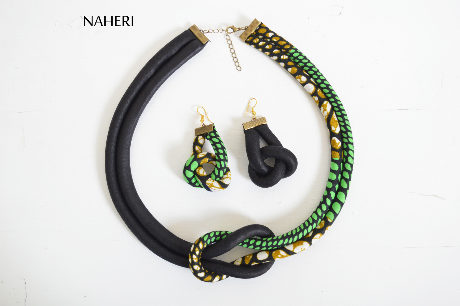 African print fabric rope necklace and earrings set tribal jewelry | NAHERI