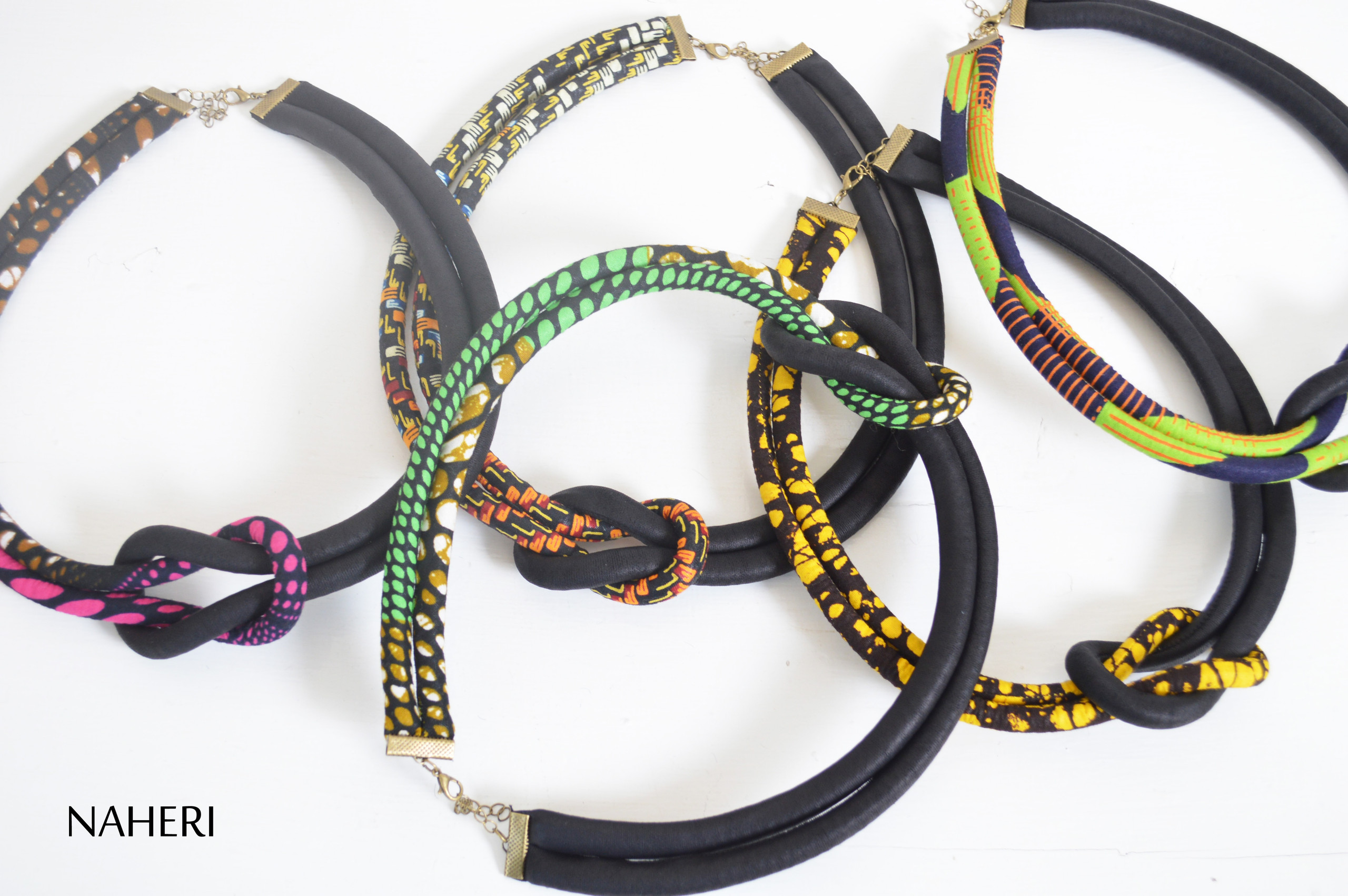 African print fabric rope necklace and earrings set tribal jewelry | NAHERI