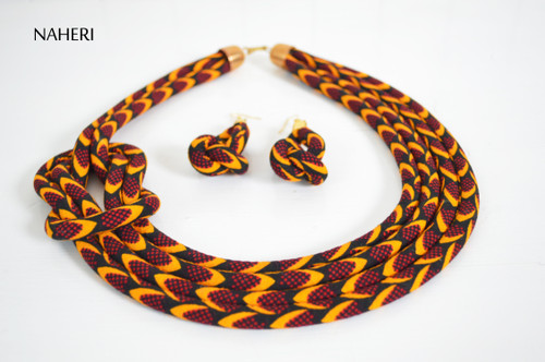 African print rope necklace tribal handmade fabric knot jewelry | NAHERI