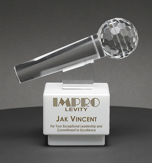 Modern Crystal Microphone Communicator Trophy 40GWHT | Custom Speaker Award
