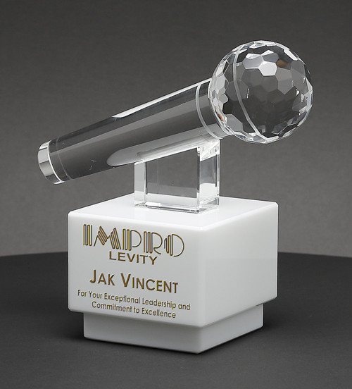 Modern Crystal Microphone Communicator Trophy 40GWHT | Custom Speaker Award