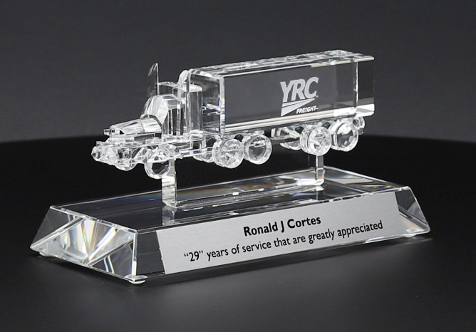 Framed Crystal Glass Tractor Trailer Award | ASAP Awards