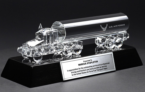 Crystal Glass Tanker Truck Driver Trophy | ASAP Awards