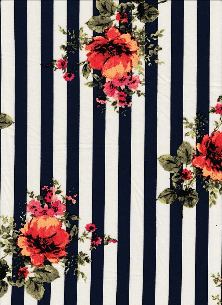 Floral Stripe Knits Dty Polyester Knit Spandex Fabric - DTY Sf1034 Navy ...