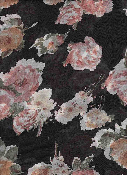 Floral Woven Hi Multi Chiffon Fabric - Hi Multi Ptf518 Black-Rose ...