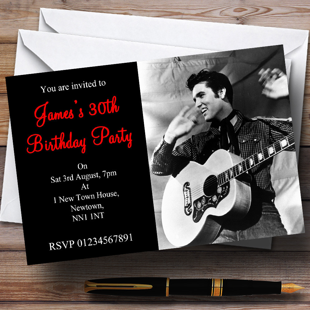 Elvis Presley Personalized Party Invitations - Red Heart Print