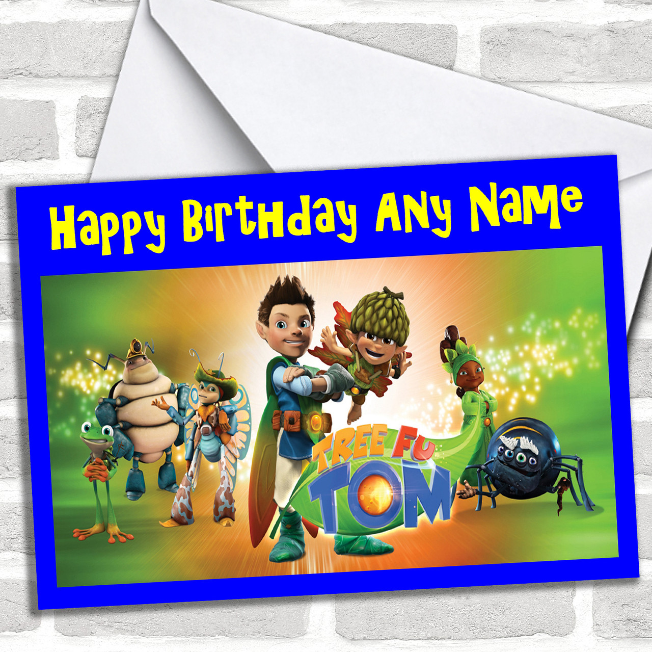 Tree Fu Tom Blue Personalized Birthday Card - Red Heart Print