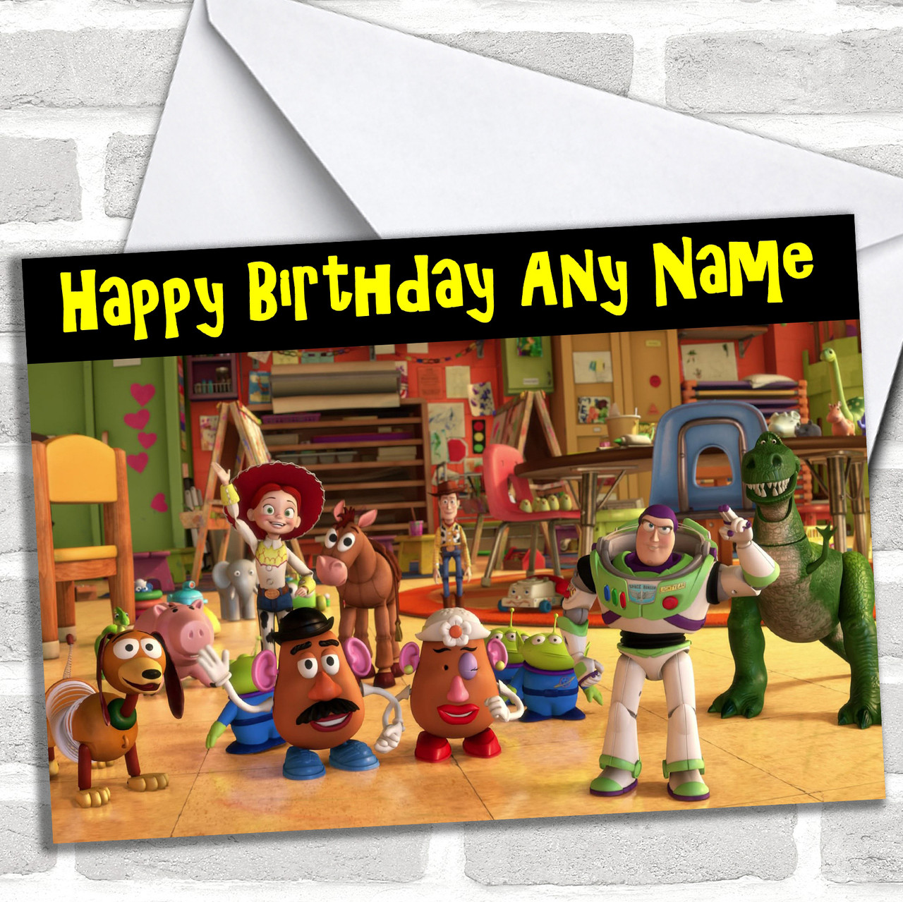 Toy Story Characters Personalized Birthday Card - Red Heart Print