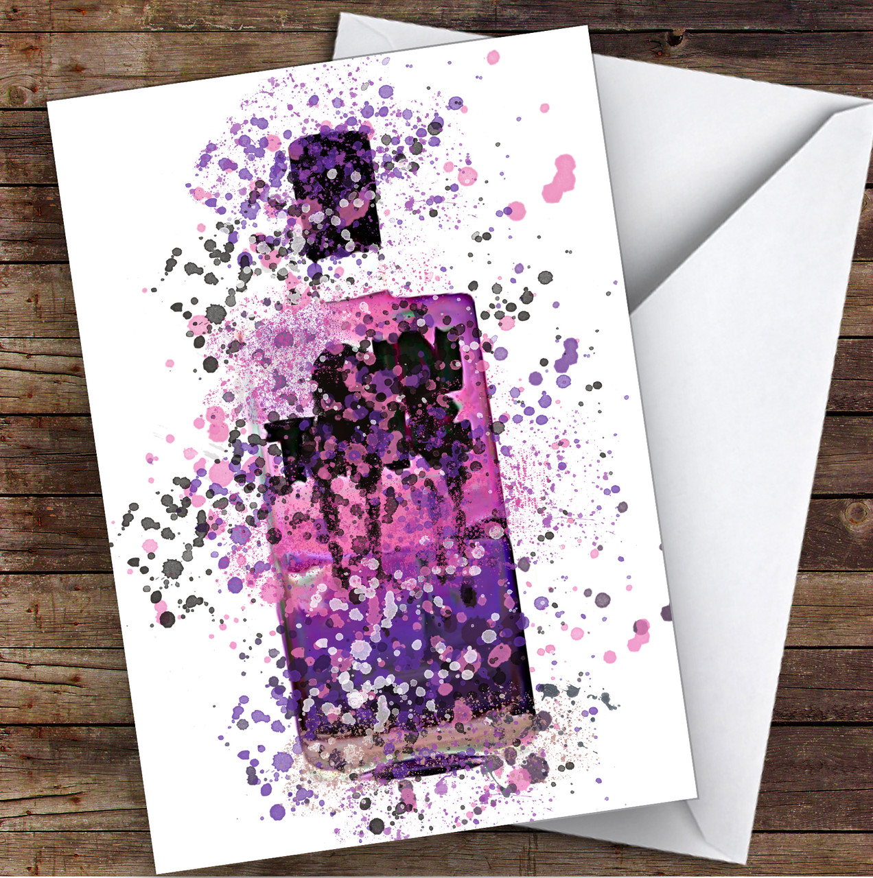 WaterColor Splatter Pink Purple Gin Bottle Personalized Birthday Card ...