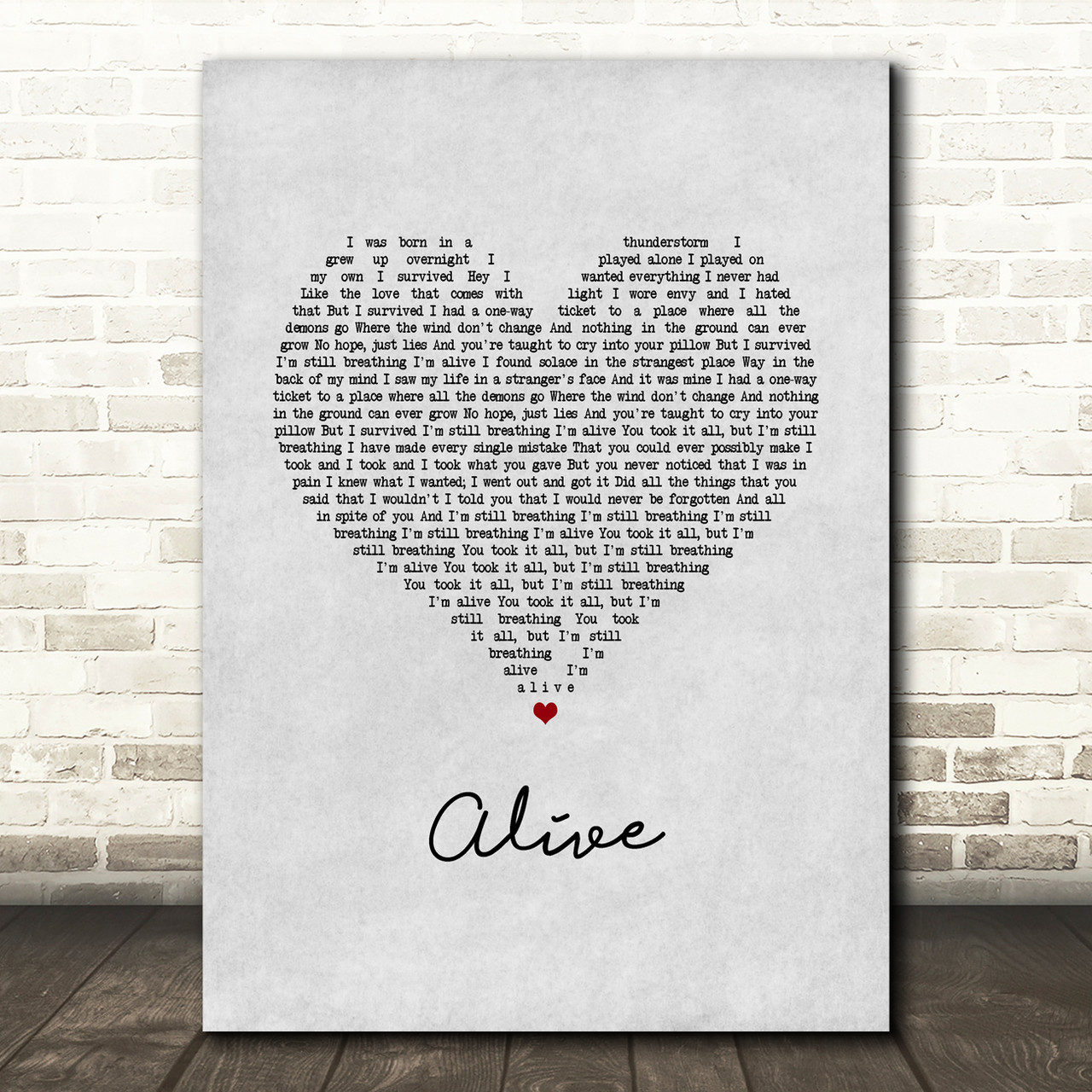Sia Alive Grey Heart Song Lyric Music Art Print - Red Heart Print