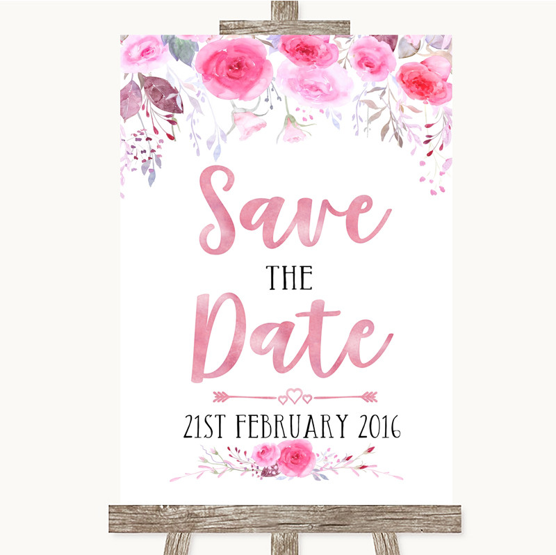 Pink Watercolour Floral Save The Date Personalized Wedding Sign - Red ...