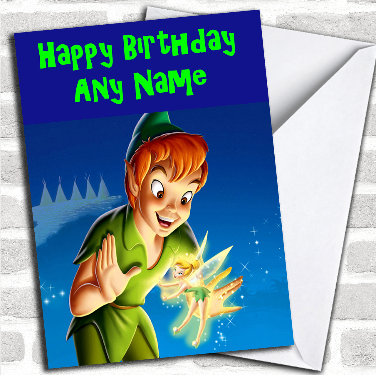 Peter Pan Personalized Birthday Card - Red Heart Print