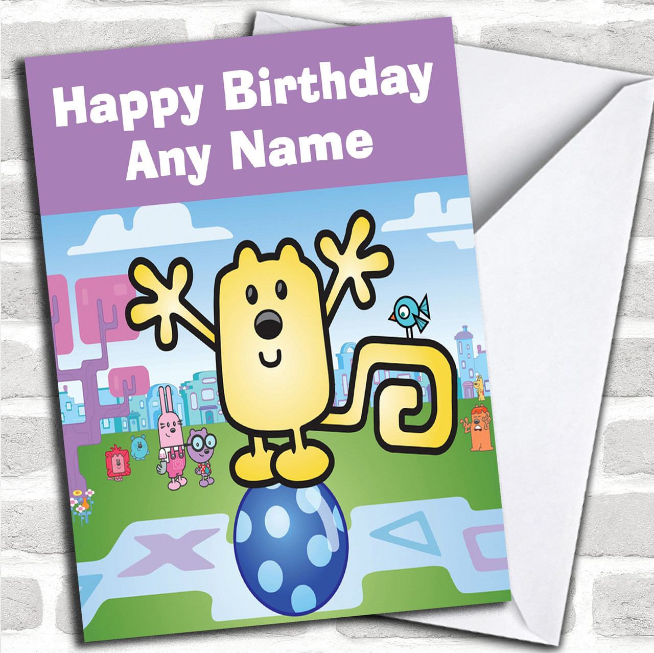 Wow Wow Wubbzy Personalized Children's Birthday Card - Red Heart Print