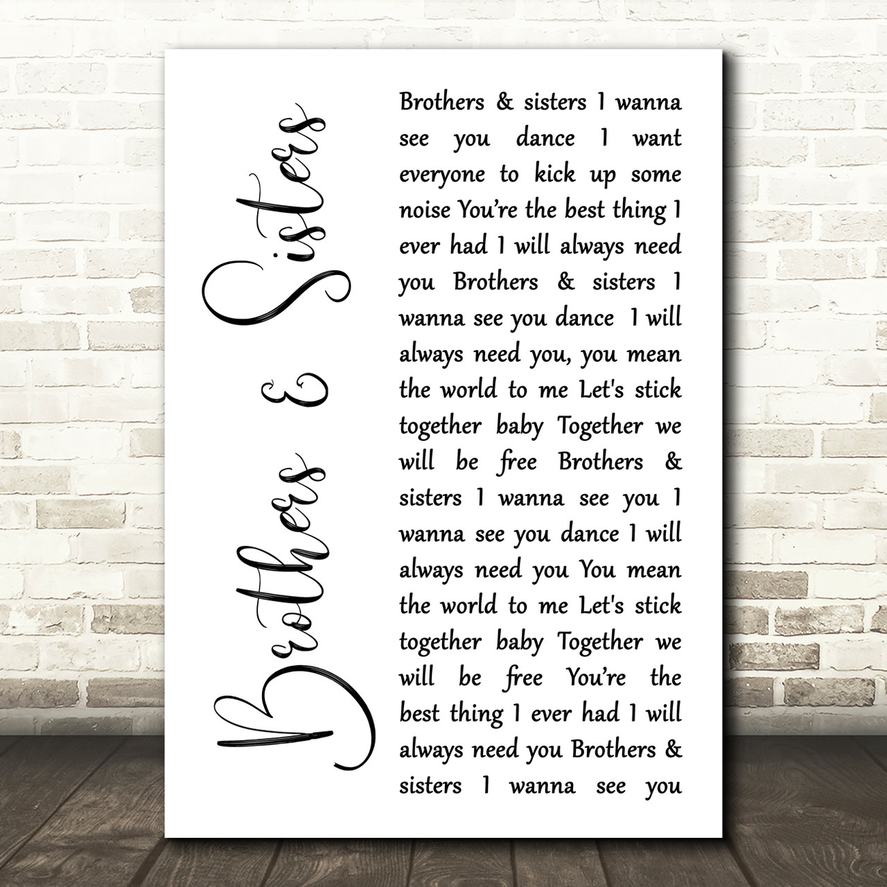 2 Funky 2 Brothers Sisters White Script Song Lyric Art Print Red Heart Print