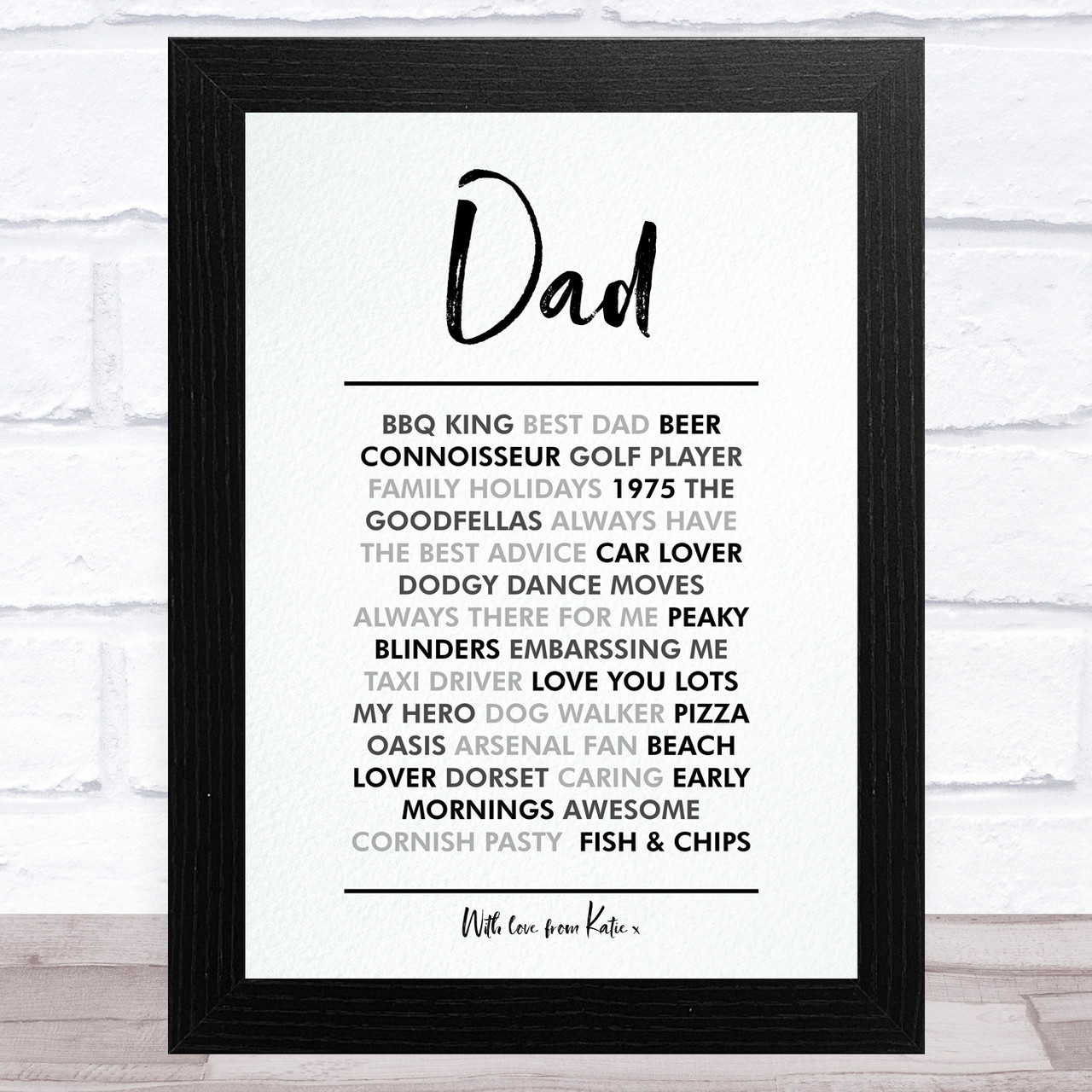 Dad List Of Words Personalized Dad Father's Day Gift Wall Art Print ...