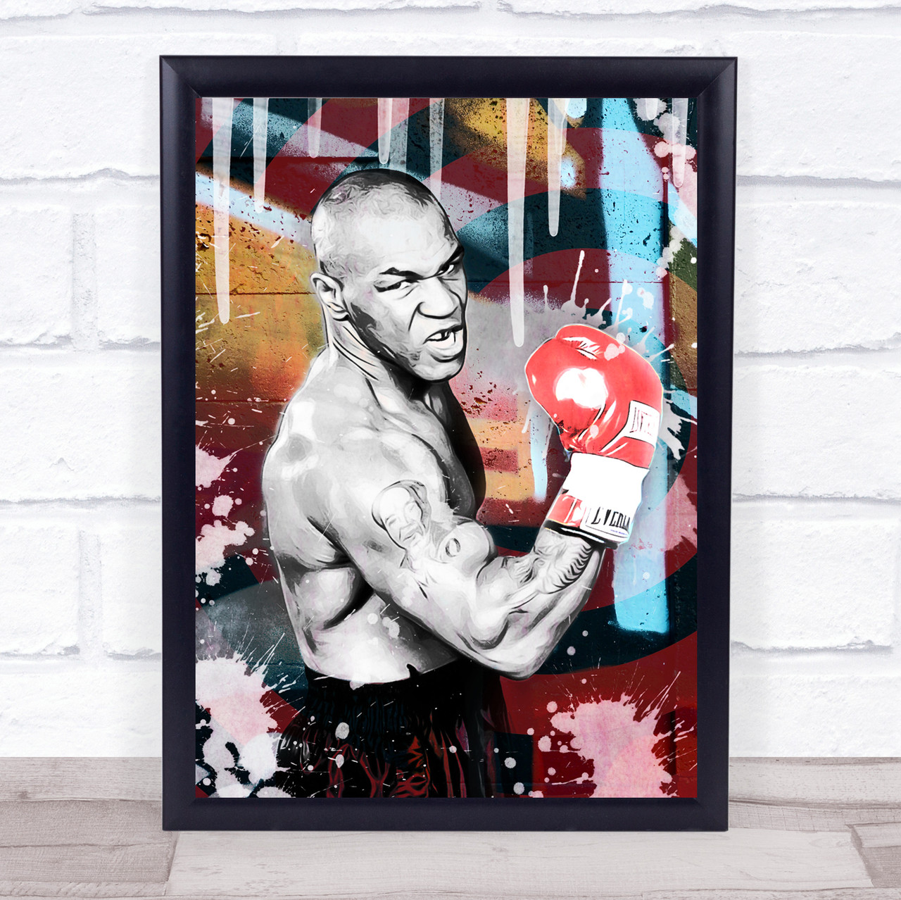 Mike Tyson Graffiti Splatter Grunge Wall Art Print - Red Heart Print