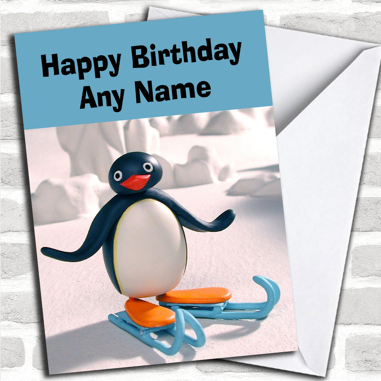 Pingu Personalized Children's Birthday Card - Red Heart Print
