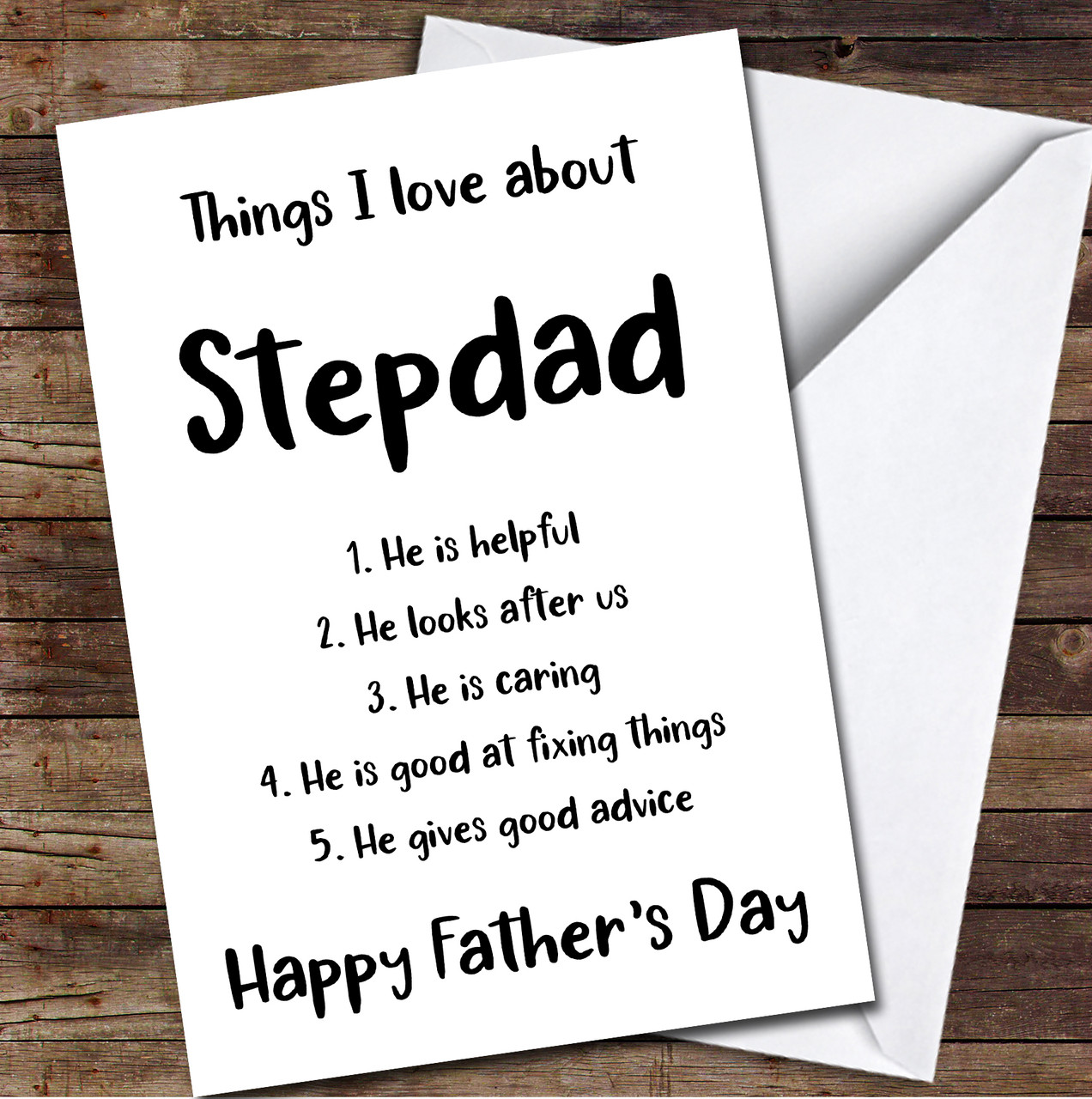 Things I Love About Stepdad Personalized Father's Day Greetings Card ...