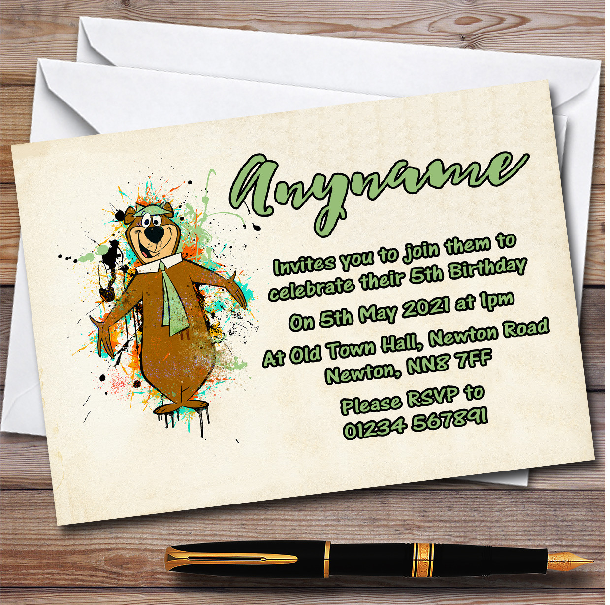 Yogi Bear Splatter Vintage personalized Children's Birthday Party ...