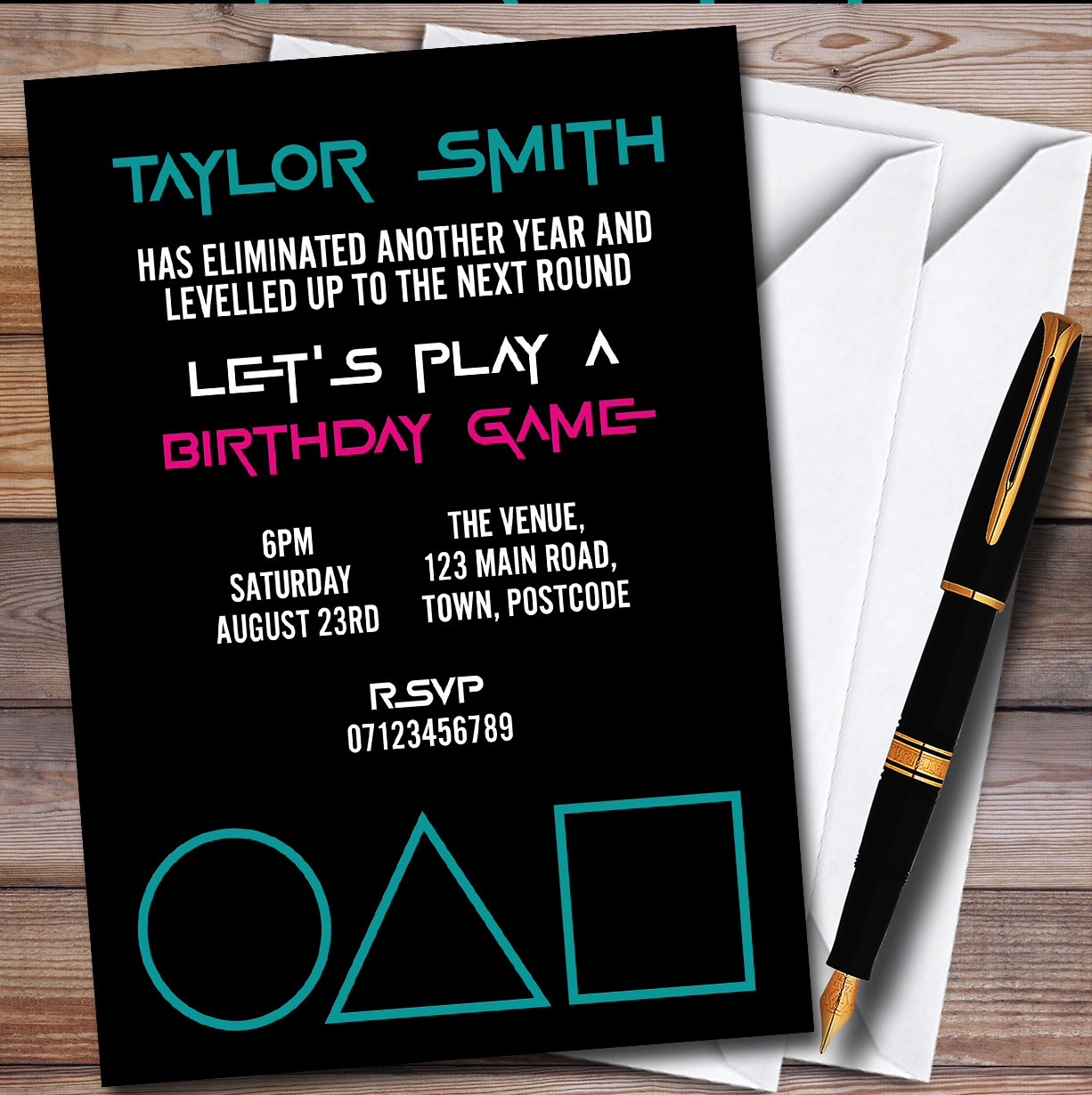 Squid Game Simple personalized Birthday Party Invitations - Red Heart Print