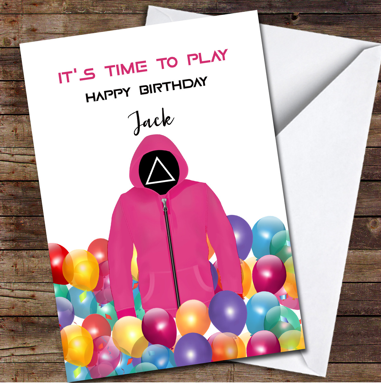 Squid Game Funny Pink Triangle Mask And Balloons Personalized Birthday ...