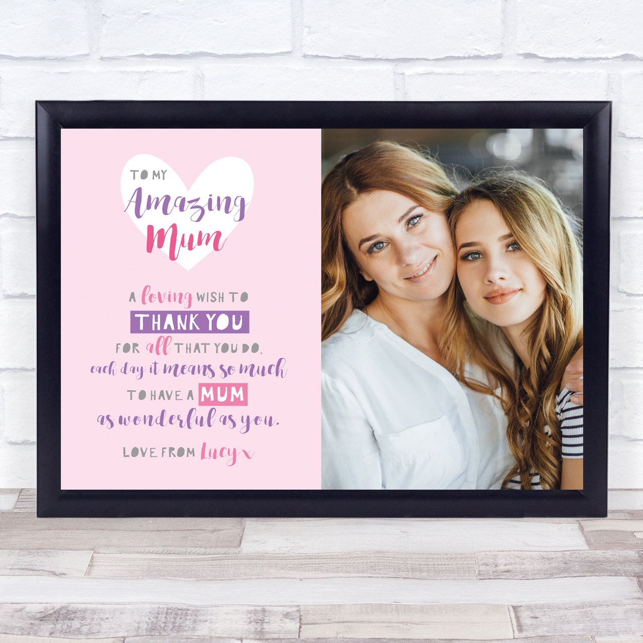 Amazing Mum Poem Photo Hearts Personalized Gift Art Print - Red Heart Print