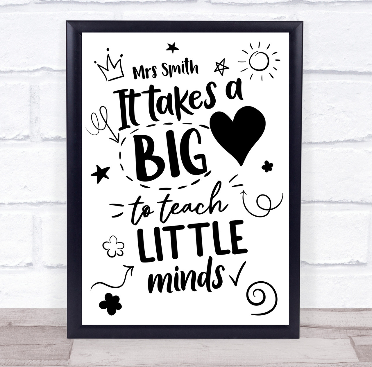 Black & White It Takes A Big Heart Teacher Pupil Personalized Gift ...