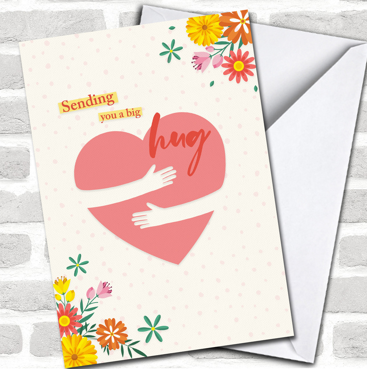 Hands Hug Hearts Sending Hugs Floral Sympathy Personalized Card - Red ...