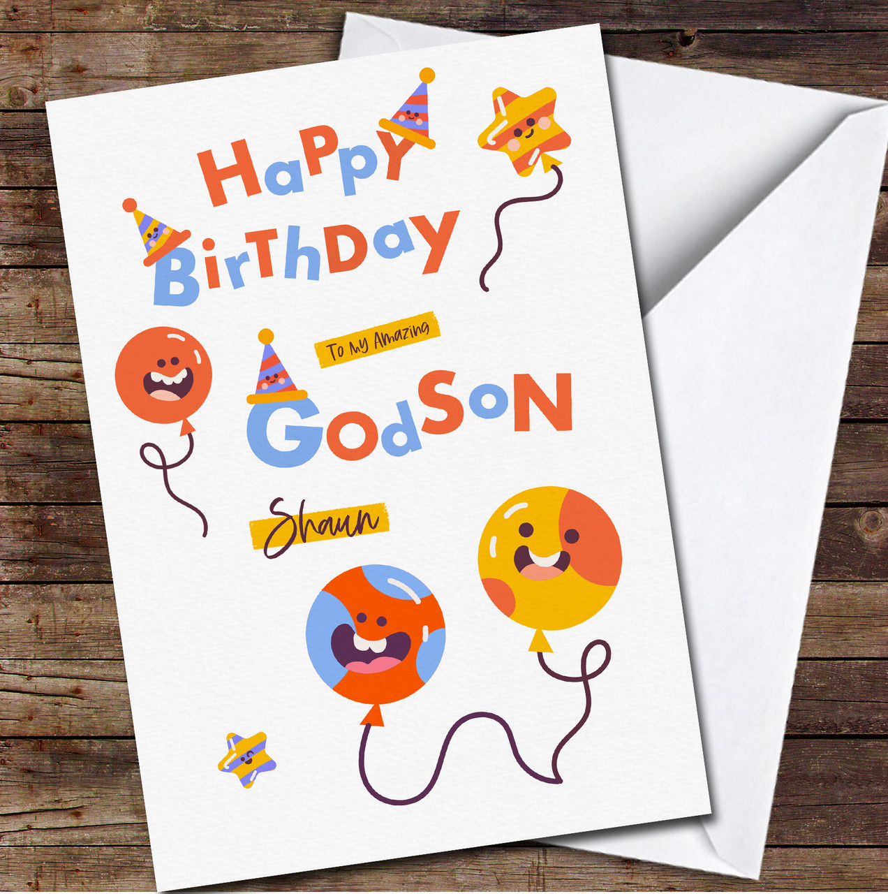Godson Funny Balloons Any Text Personalized Birthday Card - Red Heart Print