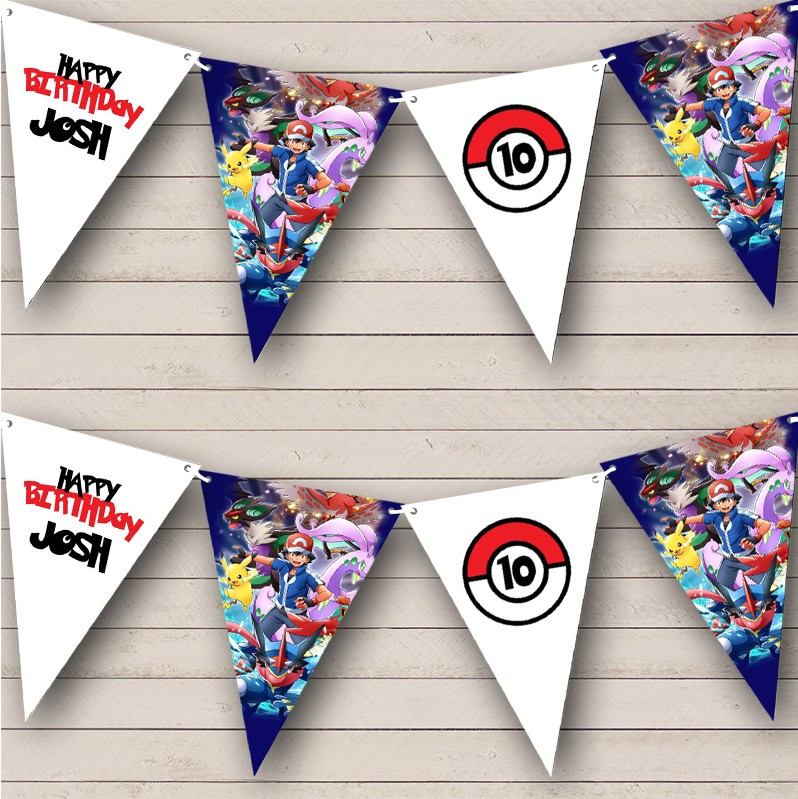 Pokémon Characters Kids Birthday Age Personalized Party Banner Bunting ...