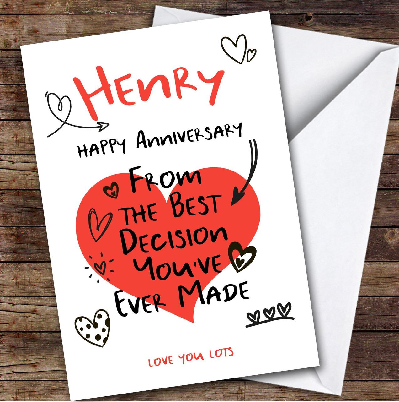 Personalized Funny Love Note Anniversary Card - Red Heart Print