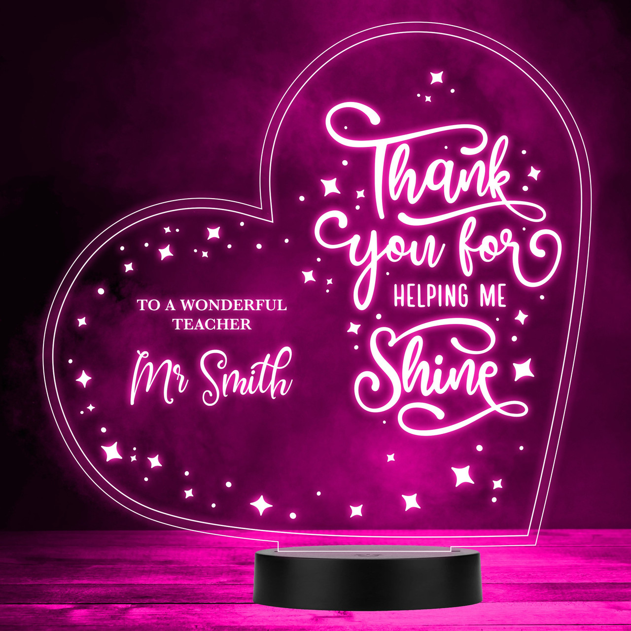 Thank You Wonderful Teacher Stars Heart School Leavers LED Lamp Color Night Light - Red Heart Print