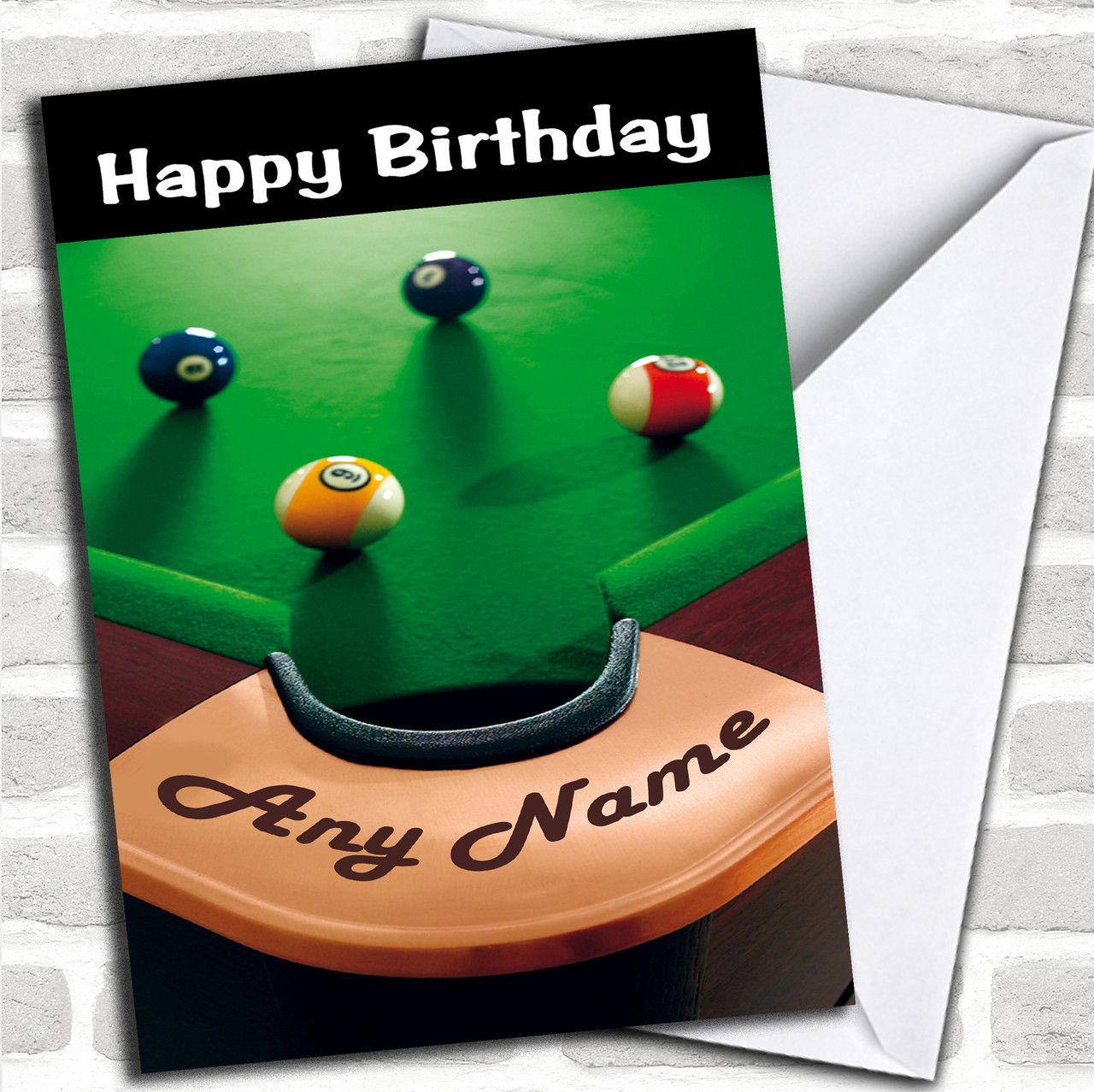 Pool Snooker Table Funny Personalized Birthday Card - Red Heart Print
