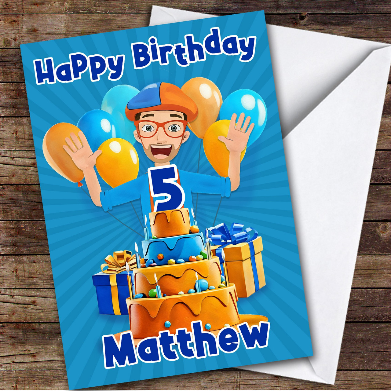 Blippi Cake Blue Any Age Children's Personalized Kid's Birthday Card ...
