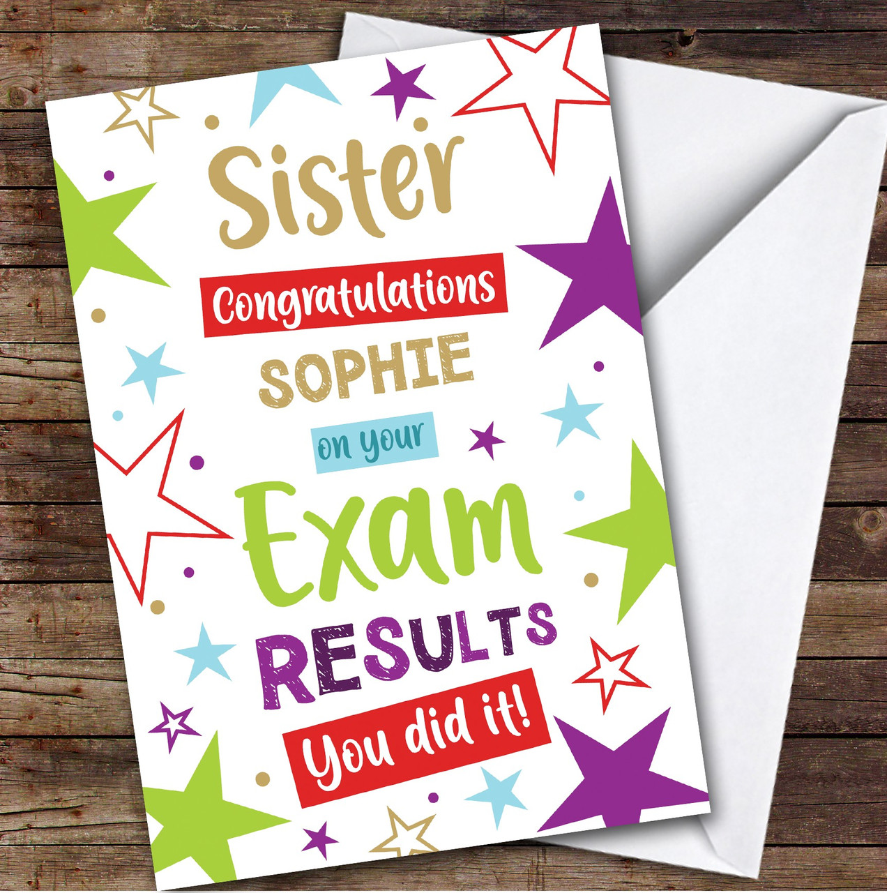 Personalized Exam Results Congratulations Card For Sister Bright Stars ...