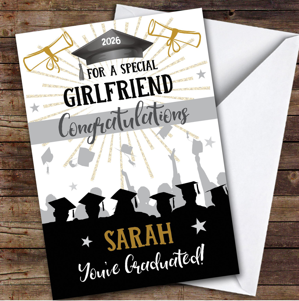 Personalized Graduation Card For Girlfriend Silhouette Hat - Red Heart ...