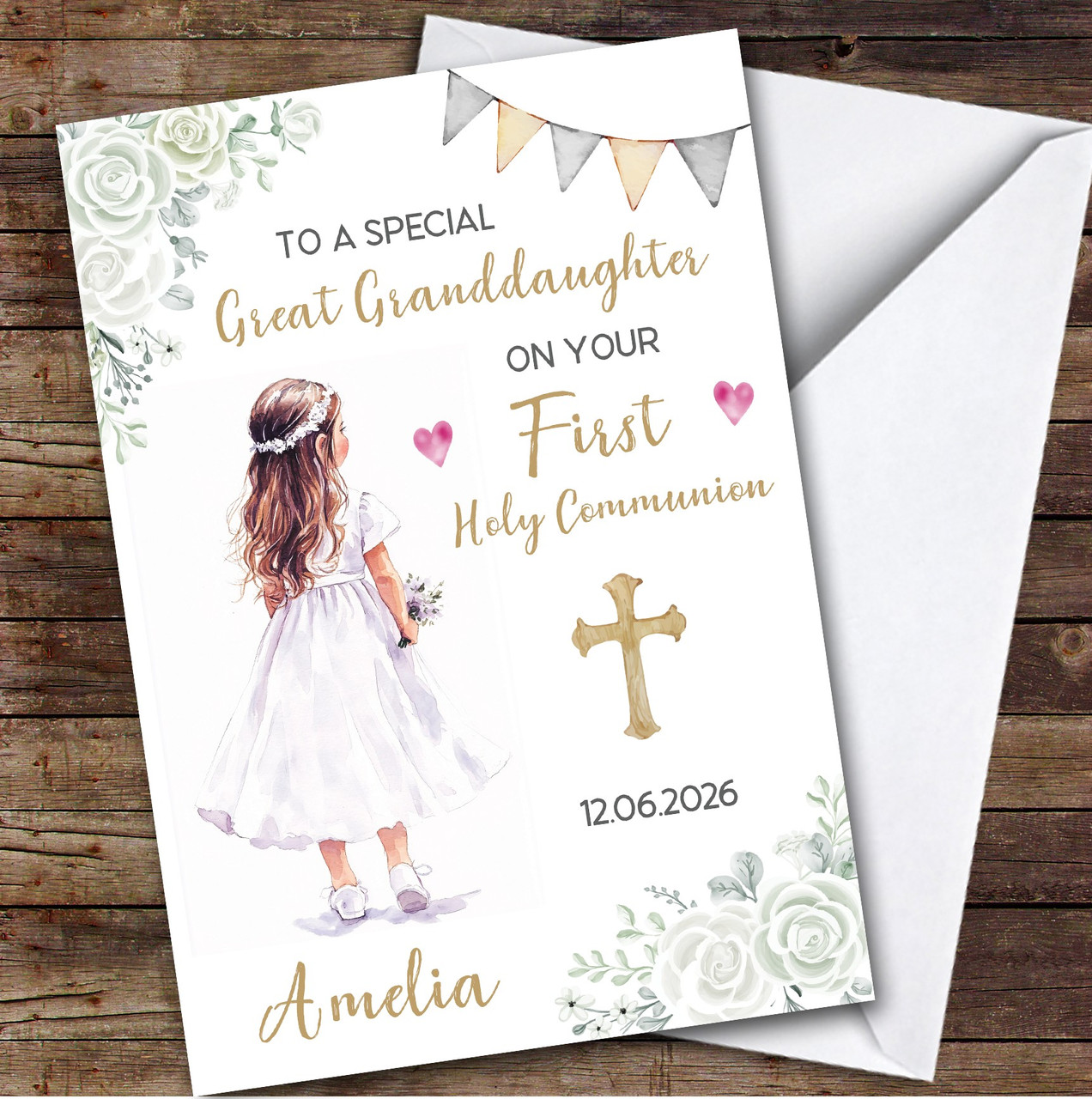 Personalized First Holy Communion Card For Great Granddaughter Little ...