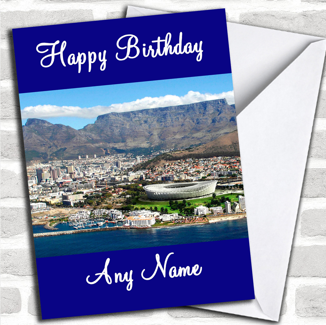 Cape Town South Africa Personalized Birthday Card - Red Heart Print
