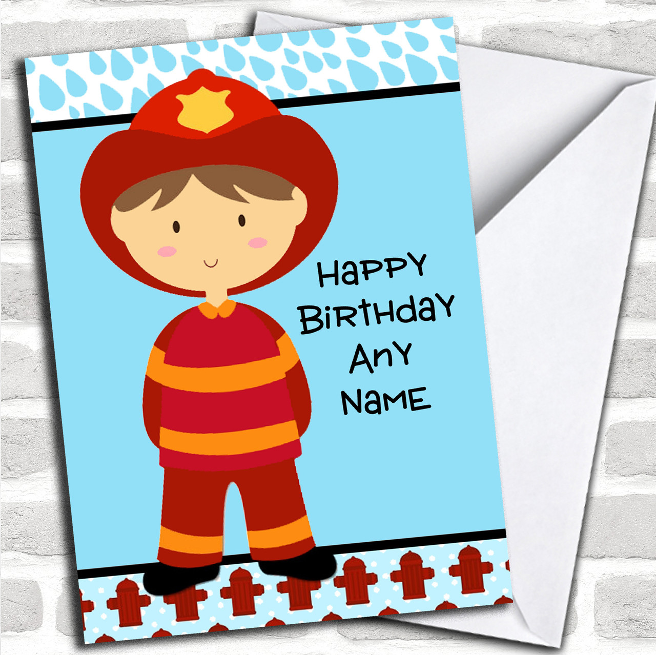 Fireman Personalized Birthday Card - Red Heart Print