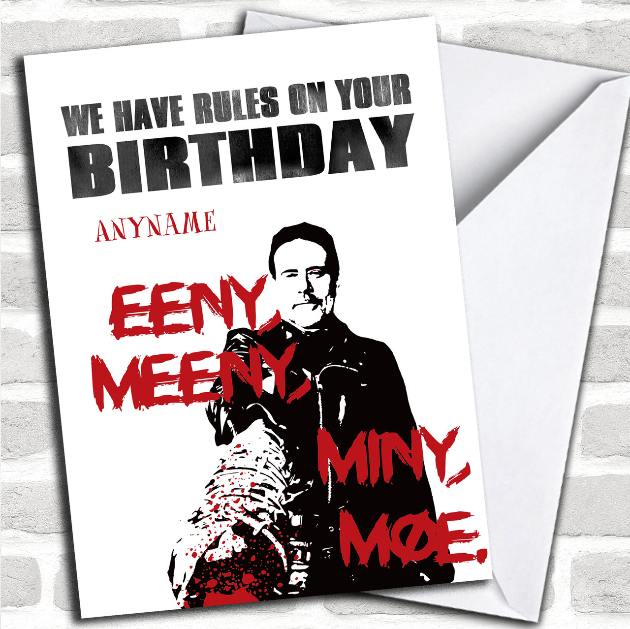 The Walking Dead Negan Rules Birthday Personalized Card - Red Heart Print