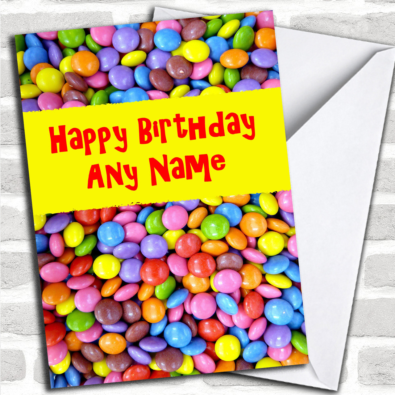 Smarties Sweets Personalized Birthday Card - Red Heart Print