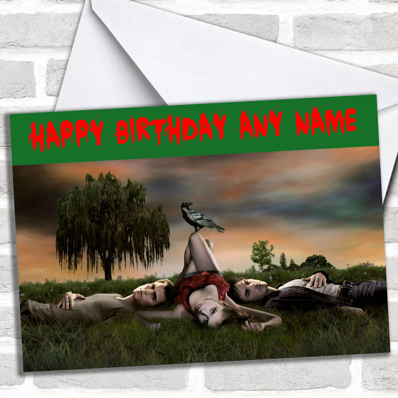 Vampire Diaries Personalized Birthday Card - Red Heart Print