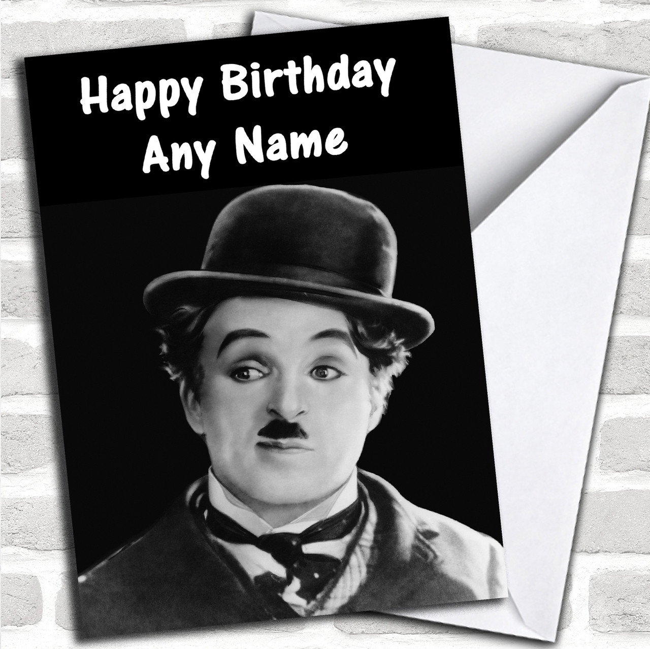 Charlie Chaplin Personalized Birthday Card - Red Heart Print