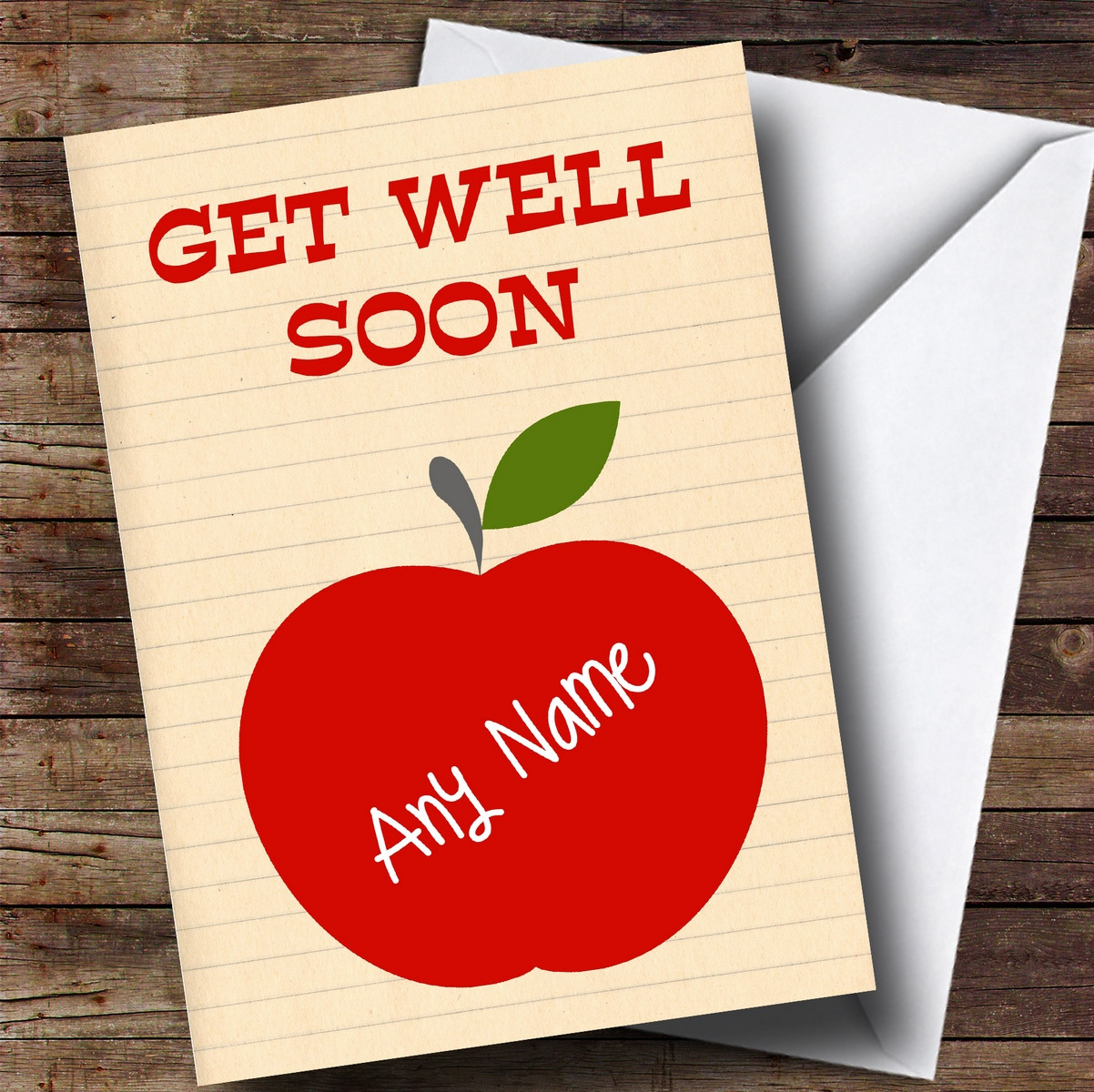 Personalized Apple Get Well Soon Card - Red Heart Print