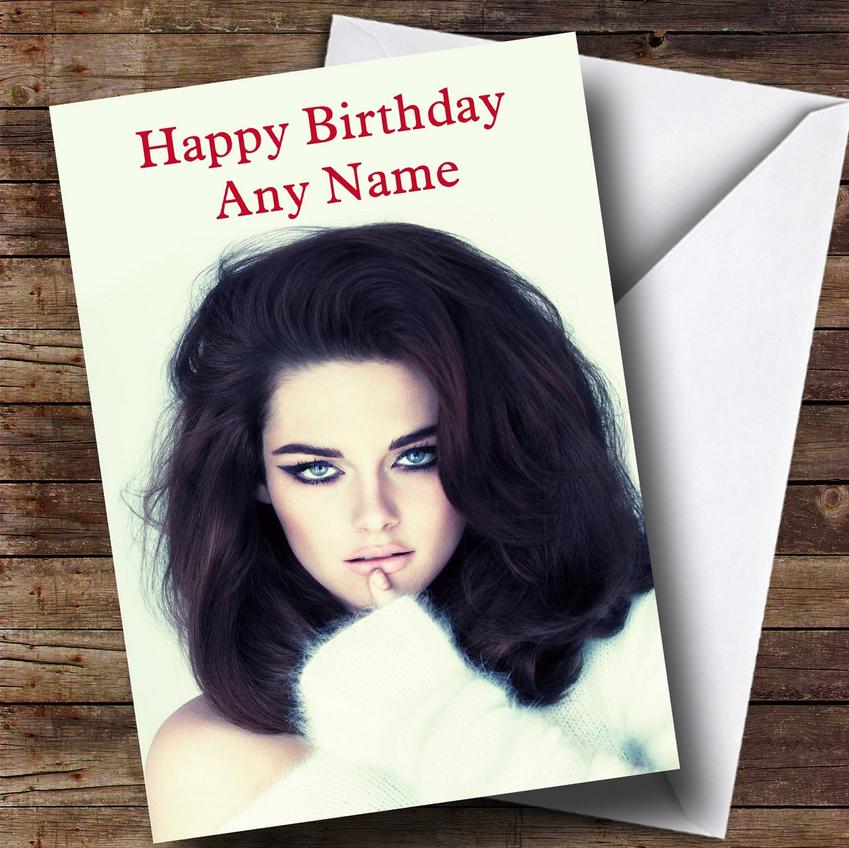 Personalized Kristen Stewart Celebrity Birthday Card - Red Heart Print