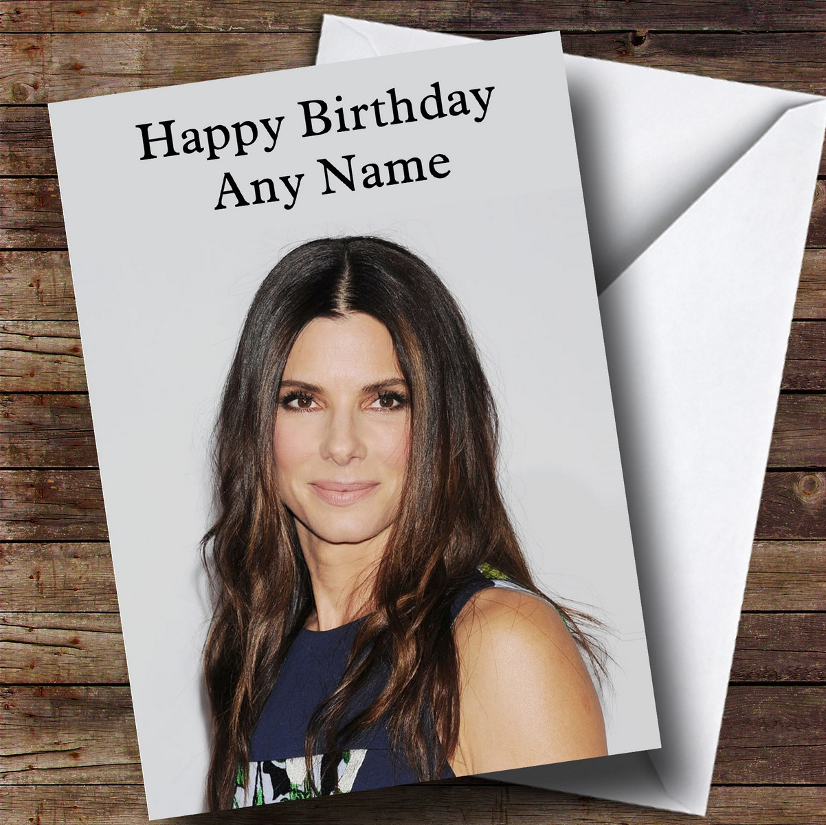 Personalized Sandra Bullock Celebrity Birthday Card - Red Heart Print