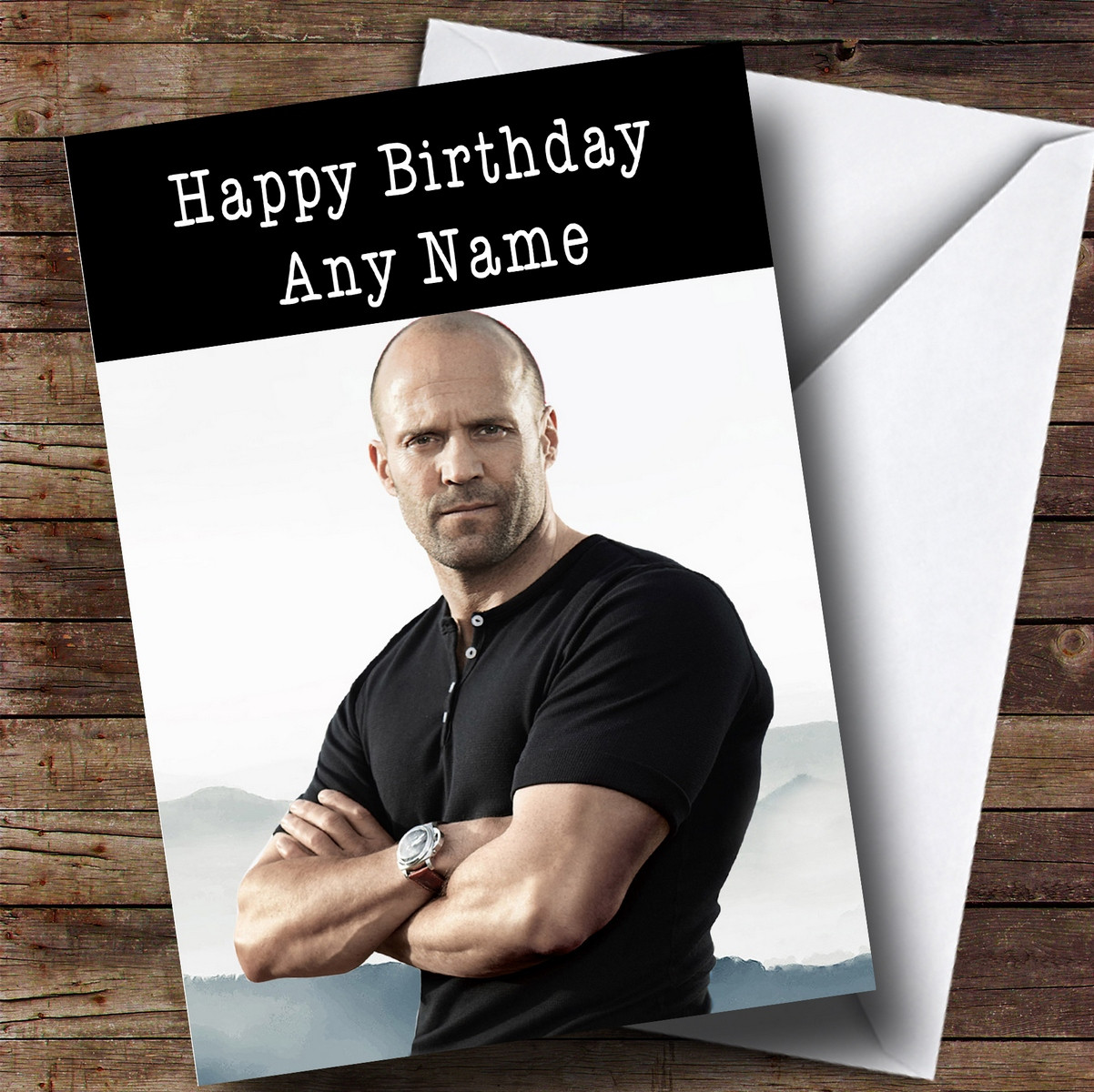 Personalized Jason Statham Celebrity Birthday Card - Red Heart Print