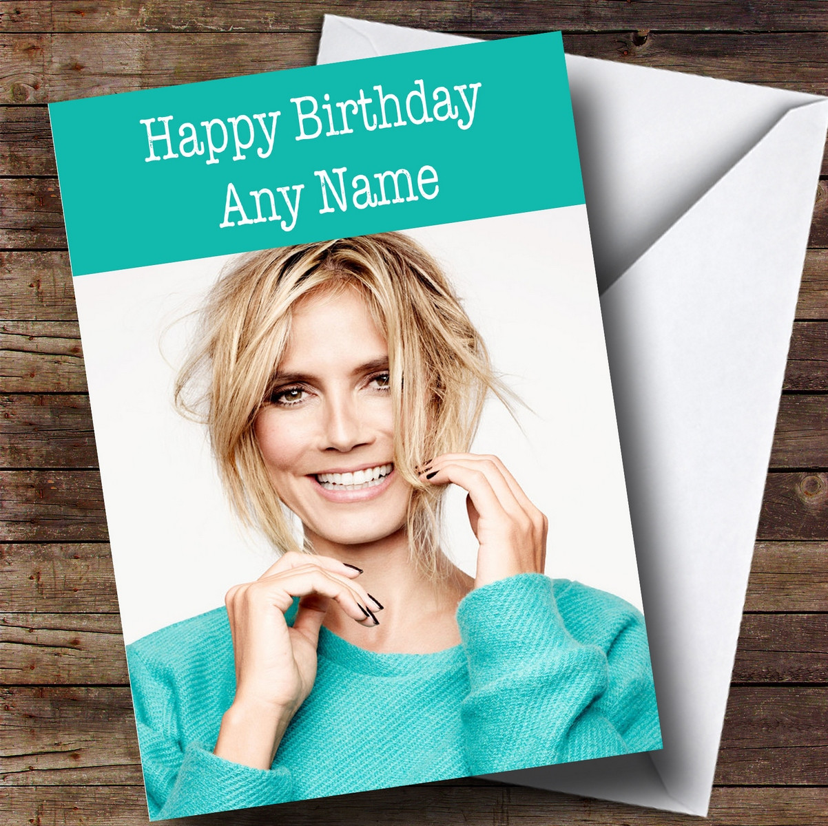 Personalized Heidi Klum Celebrity Birthday Card - Red Heart Print